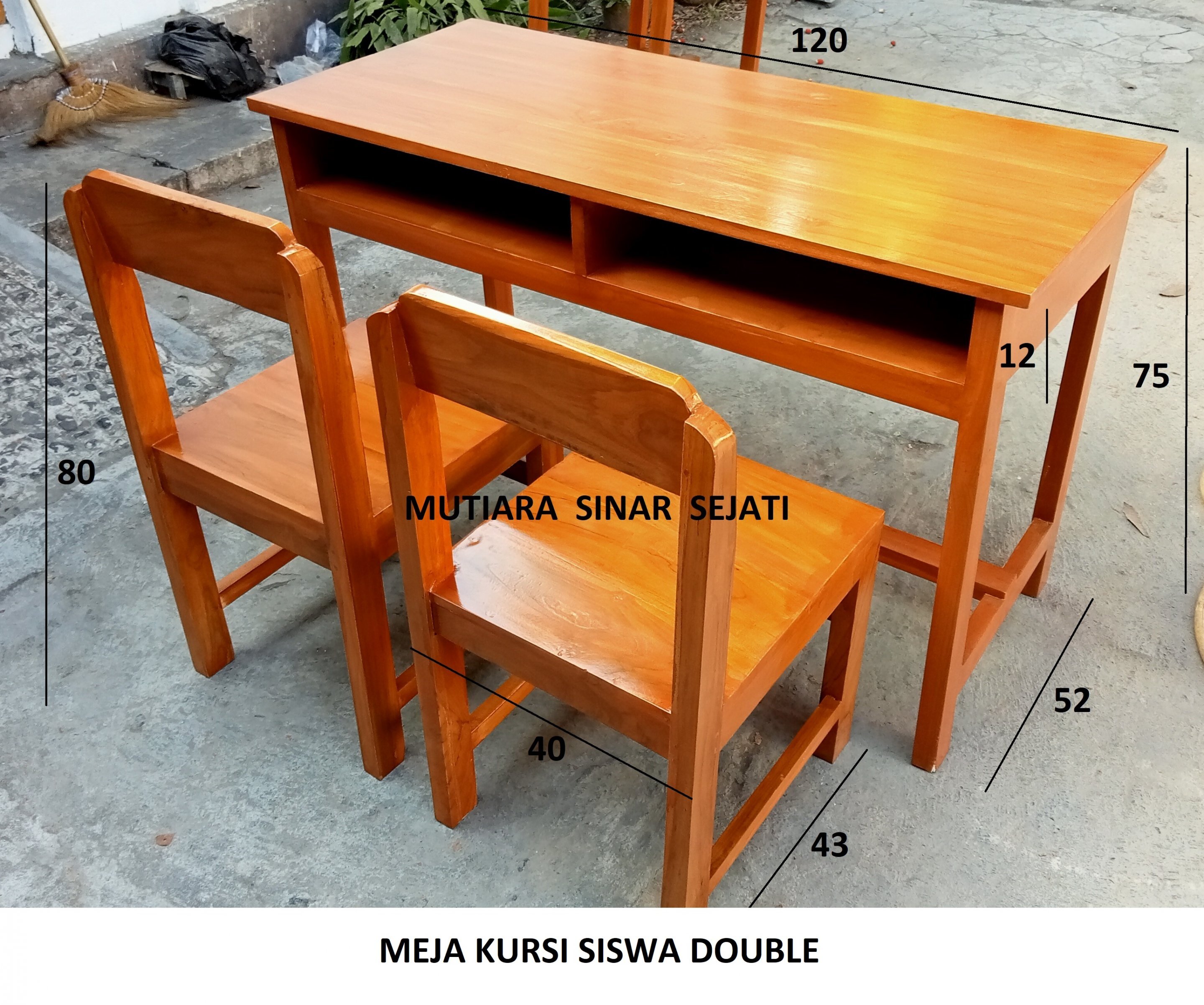 MEJA KURSI SEKOLAH / SISWA DOUBLE (1 MEJA 2 KURSI) KAYU JATI | Meja ...